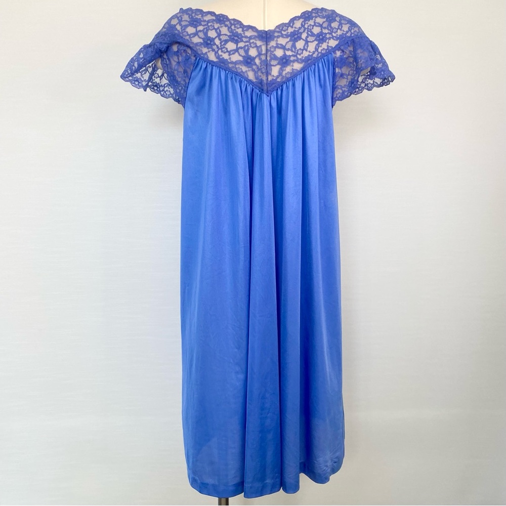 1970s Sears Silky Nylon Bright Blue Lace Vintage Loun… - Gem